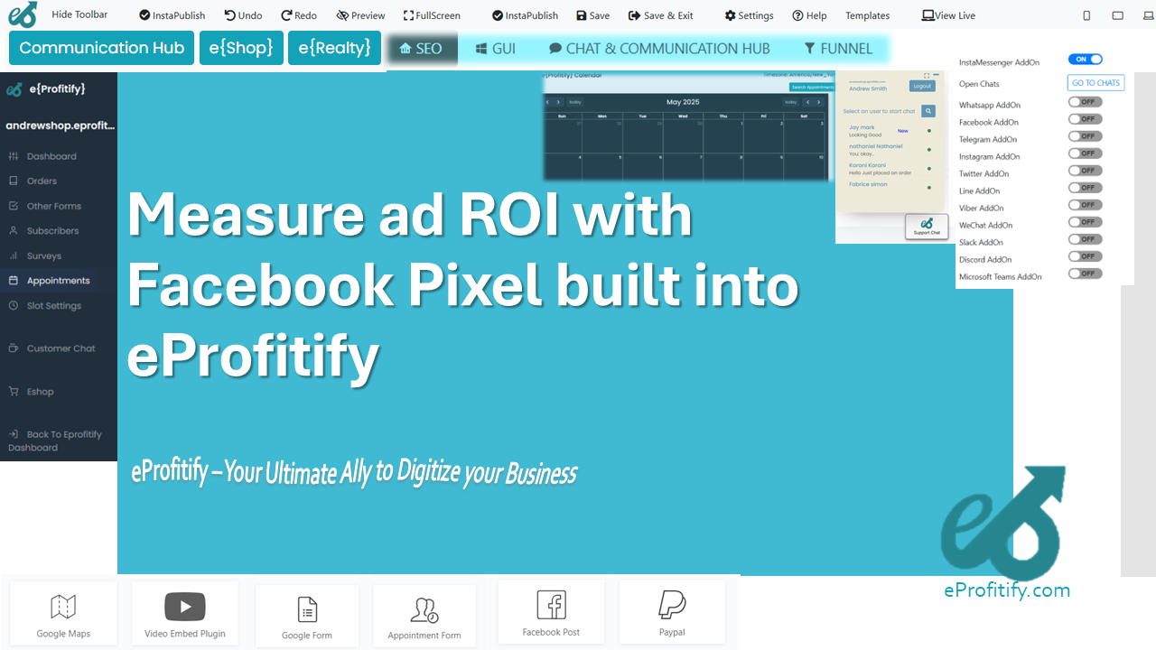 Measure ad ROI with Facebook Pixel built into eProfitify